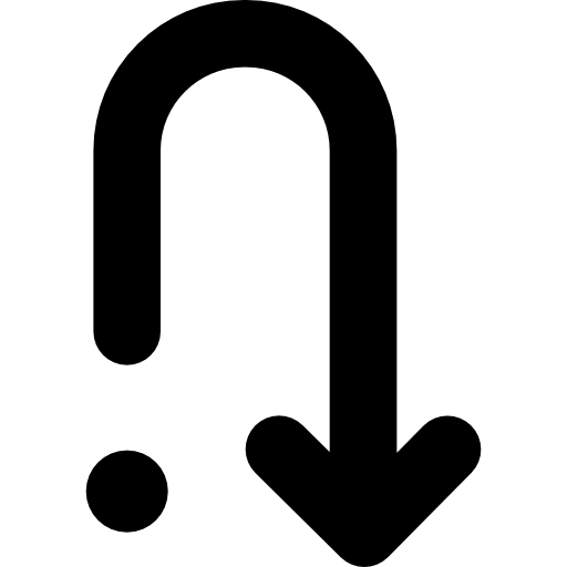 curved, return, point, Arrows, curve, Down, Arrow, turn, Returning icon