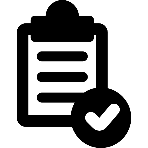 check mark, notepad, writing, padlock icon