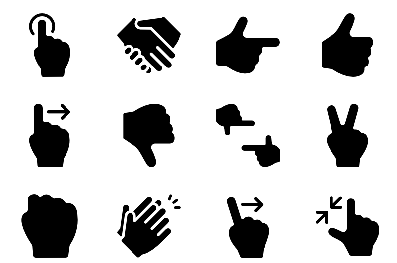 Basic Hand Gestures Fill Black Icon